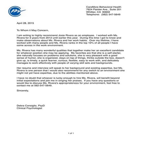 Letter of Recommendation Lisa