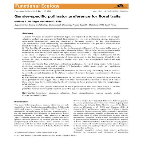 De Jager 2012 Gender specific pollinator preference for floral traits | PDF
