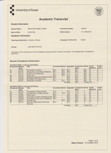 Varsity College Lindokuhle Ngubane 12007337- Transcript | PDF