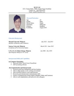 Resume- Chua Jia Jie doc | PDF