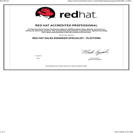 Redhat Sales Engineer -Mohankumar | PDF
