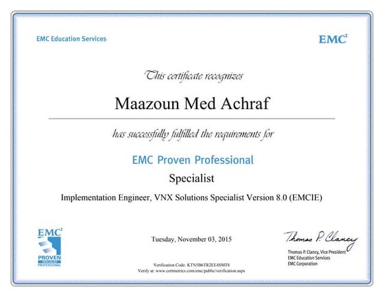 Implementation Engineer, Storage Area Network (SAN) Specialist Version 6.0 (EMCIE) certificate | PDF
