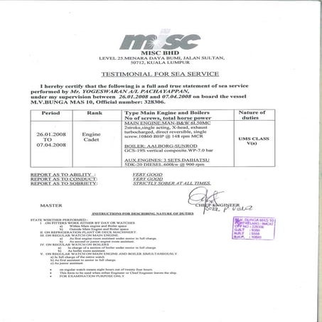 Testimonial for Sea Service | PDF