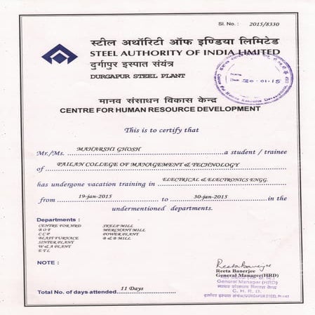 DSP TRAINING CERTIFICATE | PDF