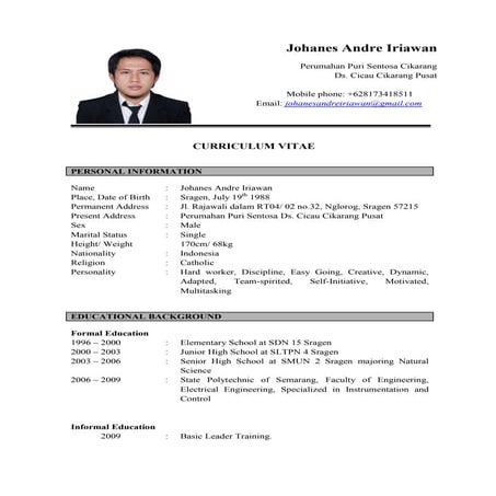 Curriculum Vitae_J Andre Iriawan | PDF | Business | Business and Finance