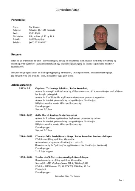 Norwegian CV for André Torkveen | PDF