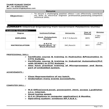 Samir resume. format | DOC