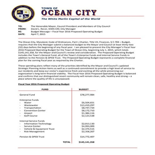 FY16 - City Manager's Budget Message | PDF