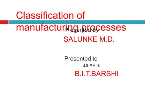 Classification of Manufacturing Process | PPTX | Jewelry Making | Arts ...
