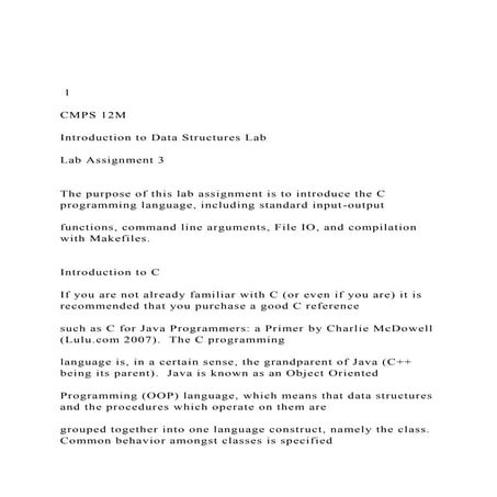 1 Cmps 12m Introduction To Data Structures Lab La Docx