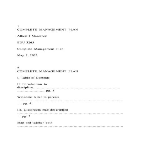 1COMPLETE MANAGEMENT PLANAlbert J MontanezEDU 3263 | DOCX | Homework ...