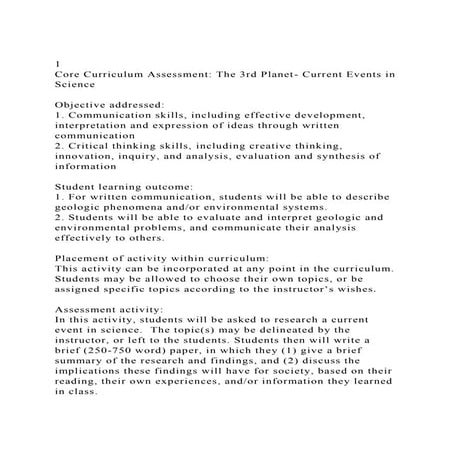 1core Curriculum Assessment The 3rd Planet Current Events In S Docx Free Download