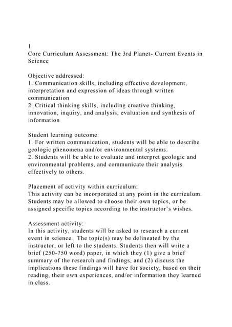1core Curriculum Assessment The 3rd Planet Current Events In S Docx Free Download