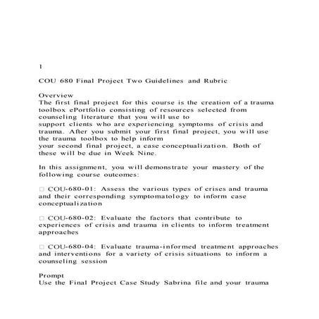 1 MHC 610 Final Project Part Two Guidelines and Rubric | DOCX