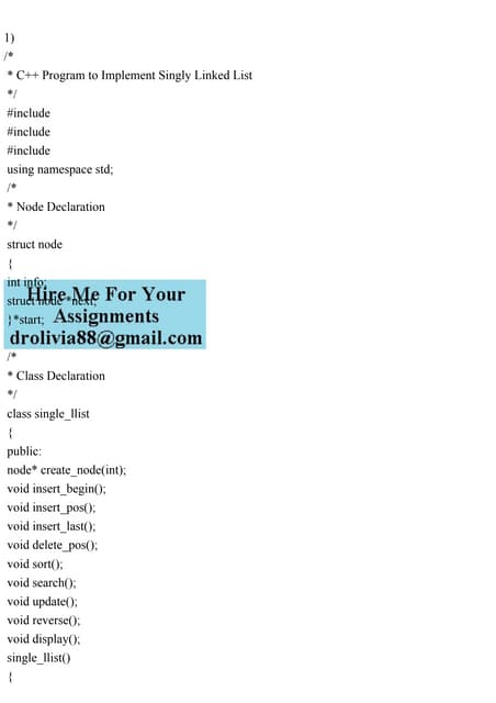 1) C++ Program to Implement Singly Linked List #inclu.pdf 1) C++ Program to Implement Singly Linked List #inclu.pdf