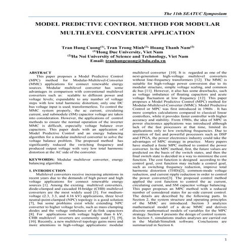 1cv Model Predictive Control Method For Modular Multilevel Converter
