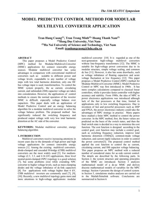 1cv Model Predictive Control Method For Modular Multilevel Converter