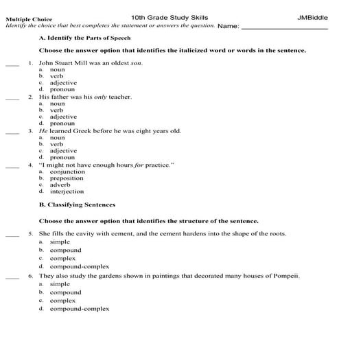 1d-Grammar Pretest.pdf. national high school | PDF