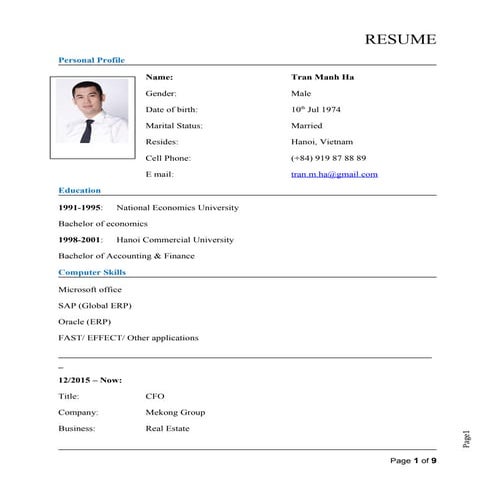 Ta Quang Duy's new CV | DOC