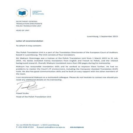 ECA_Letter_of_Recommendation_Dziarmaga | PDF