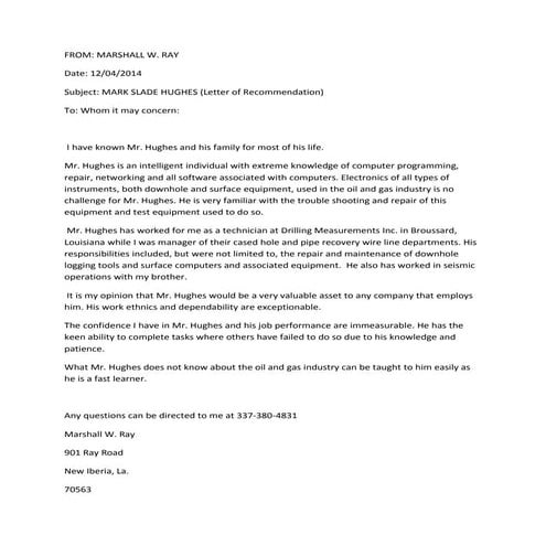 Mark's letter of reco. | DOC