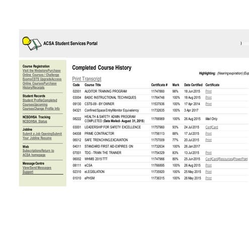 ACSA Completed Courses Janet Wiltse | DOCX