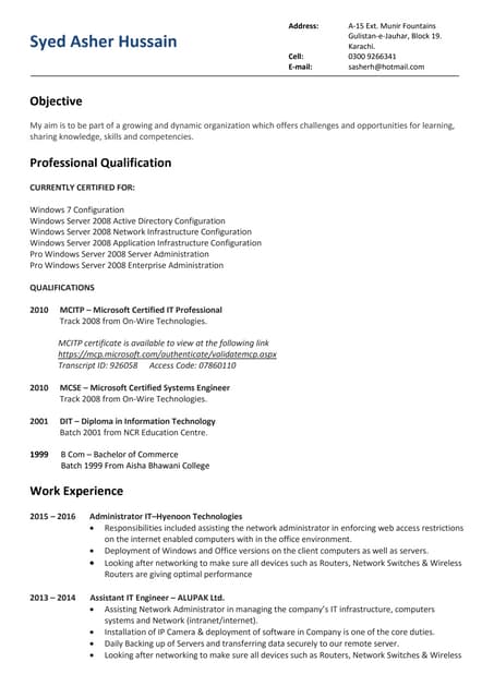 Zohaib-CV | PDF | Business Accounting & Finance | Business