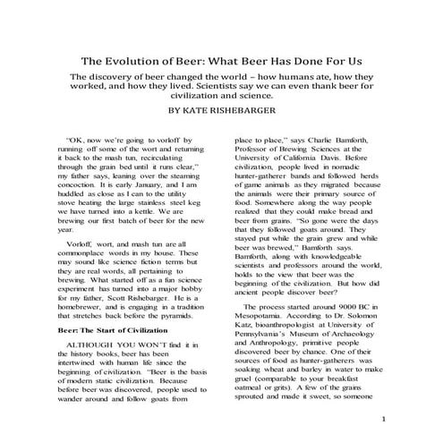 The Evolution of Beer (article for Nature) | DOCX | Chemistry | Science
