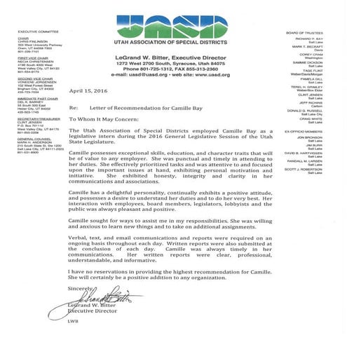 Camille Bay, LeGrand Bitter Letter of Recommendation | PDF