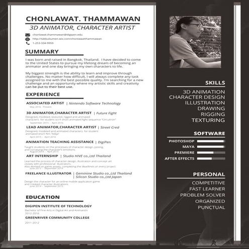 Chonlawat thammawan_resume | PDF | Computer Animation | Computer Software and Applications