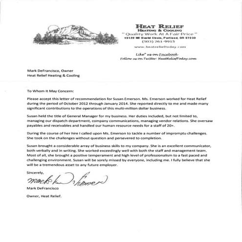 Heat Relief Reference Letter - President | DOCX