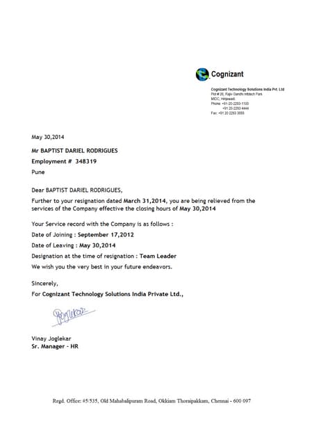 Wipro Experience Letter | PDF