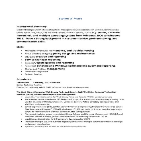 Steven Ware Resume 2016 March | DOC