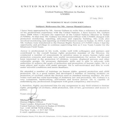 Anwar GUBARA UNMIS Recommendation Letter | PDF