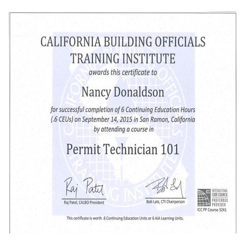 Permit Tech 101 San Ramon Cert | PDF