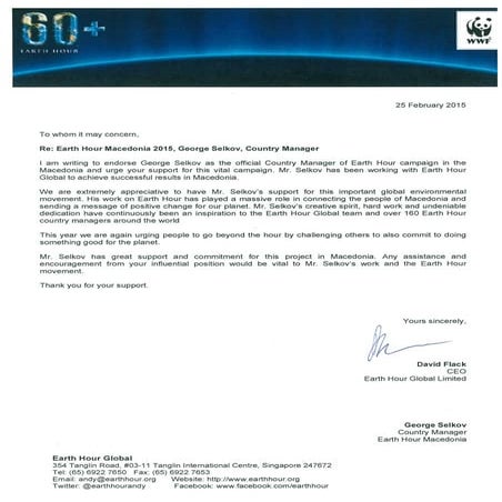 Earth Hour Letter of Support_Macedonia | PDF