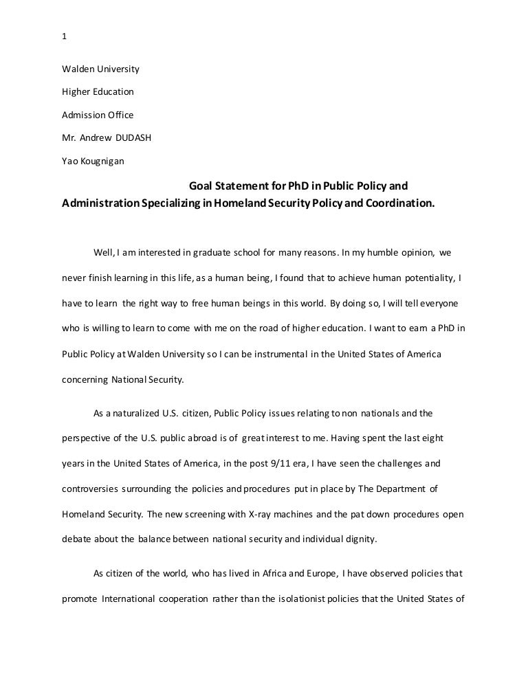 Goal Statement for PhD in Public Policy and Administration specializi…