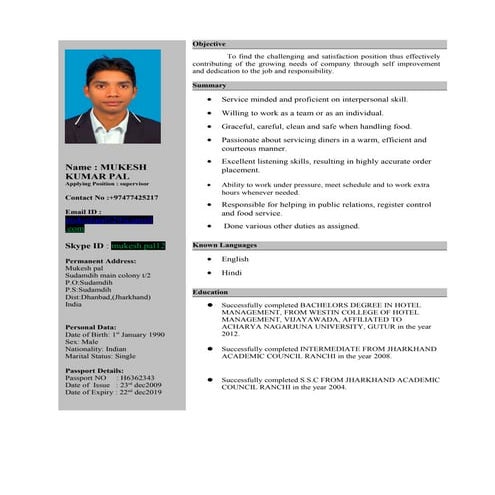 Mukesh pal cv | DOC