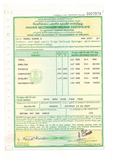 MBA marksheet(I year) | PDF