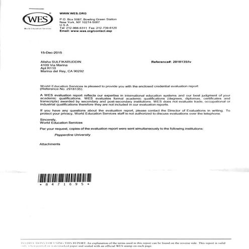 WES Course-by-course evaluation | PDF