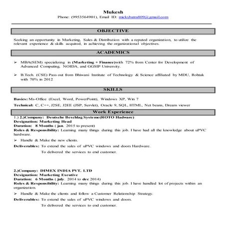 Mukesh Resume, Company (2) | DOCX | Business | Business and Finance