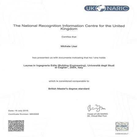 Michele Usai - NARIC Certificate | PDF