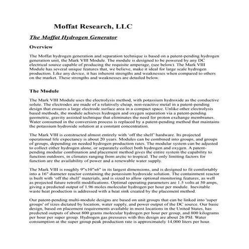 Moffat Research H2 Generator | RTF | Power and Energy Industry | Industries