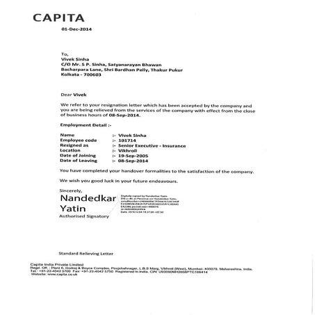 CAPITA EXP LETTER | PDF