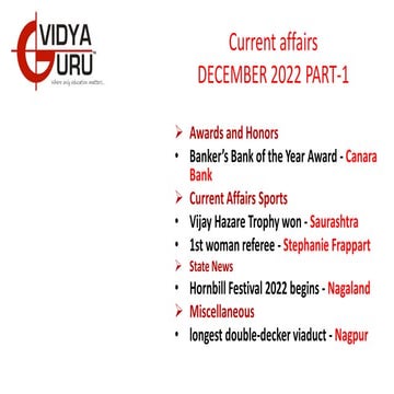 Current Affairs December 2022 Part 1 | PDF