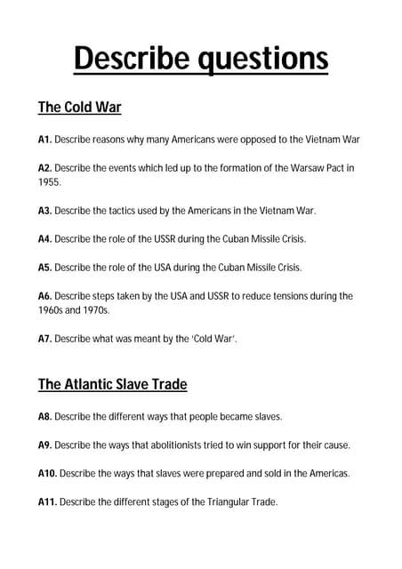 Example National 5 History questions - Explain | PDF