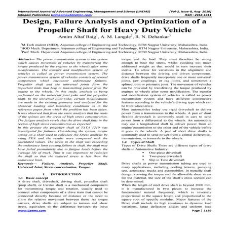 design, failure analysis and optimization of a propeller shaft for ...