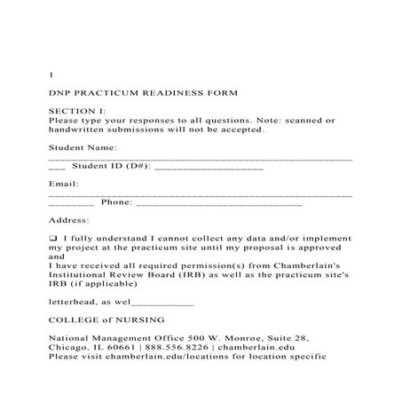 1DNP PRACTICUM READINESS FORMSECTION I Please type .docx