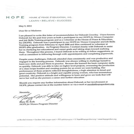 HOPE recommendation letter | PDF