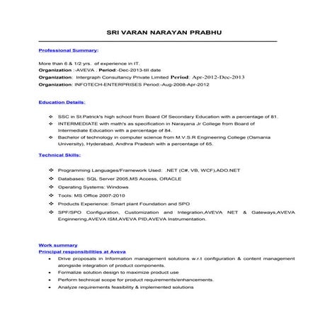 VaranResume | DOC | Computer Software and Applications | Computing